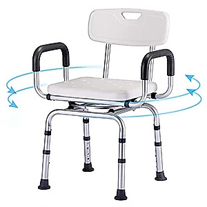 PAYRFV Pivoting Swivel Shower Chair for Elderly Seniors, 360° Bathtub Seat with Arms and Back Bath Stool Aid with Swivel Seat, Adjustable Height Shower Bench, Bathroom Bath Chair for Inside Shower