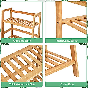 Giantex 4-Tier Ladder Shelf Plant Stand, Bamboo Flower Pots Holder Display Rack, Multifunctional Ladder-Shaped Bookshelf Storage Shelves for Home Office Living Room Bathroom Bedroom Kitchen (Natural)