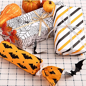 Whaline 120 Sheets Halloween Tissue Paper Black Orange Wrapping Paper Bat Pumpkin Web Spider Art Paper Crafts for Halloween Fall Birthday Wedding Party Gift Bag DIY Pompom Confetti (6 Designs)