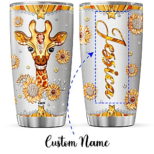 CUBICER Personalized Coffee Tumbler Giraffe Jewelry Style Custom Name Birthday Gifts For Women Girls Mom Grandma Kids Insulated Cup Travel Mug With Lid Cute Stainless Steel Cups