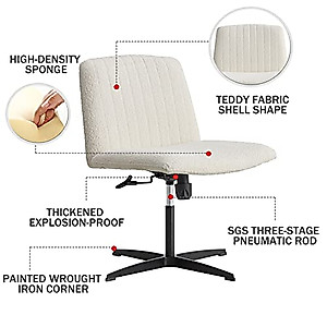 Haplized Office Chair, Home Computer Chair，Adjustable 360 ° Swivel Cushion Chair with Black Foot,Swivel Chair Makeup Chair Study Desk Chair No Wheels (White Velvet)