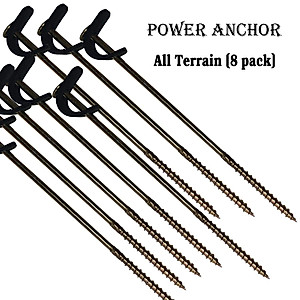 Keyfit Tools All Terrain Tent Stake (8 Pack) Screw in Tent Stake Ground Anchor with Secura Strap for Extreme Winds Secure Tarps Fish Houses Hunting Ground Blinds Camping Tent