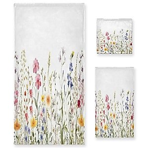 Flradish Watercolor Flowers Butterflies Towels 3 Pack Bath Towels for Bathroom Set Soft Cotton Highly Absorbent Lightweight & Quickdry Towel Set 1 Bath Towel,1 Hand Towel,1 Washclothe