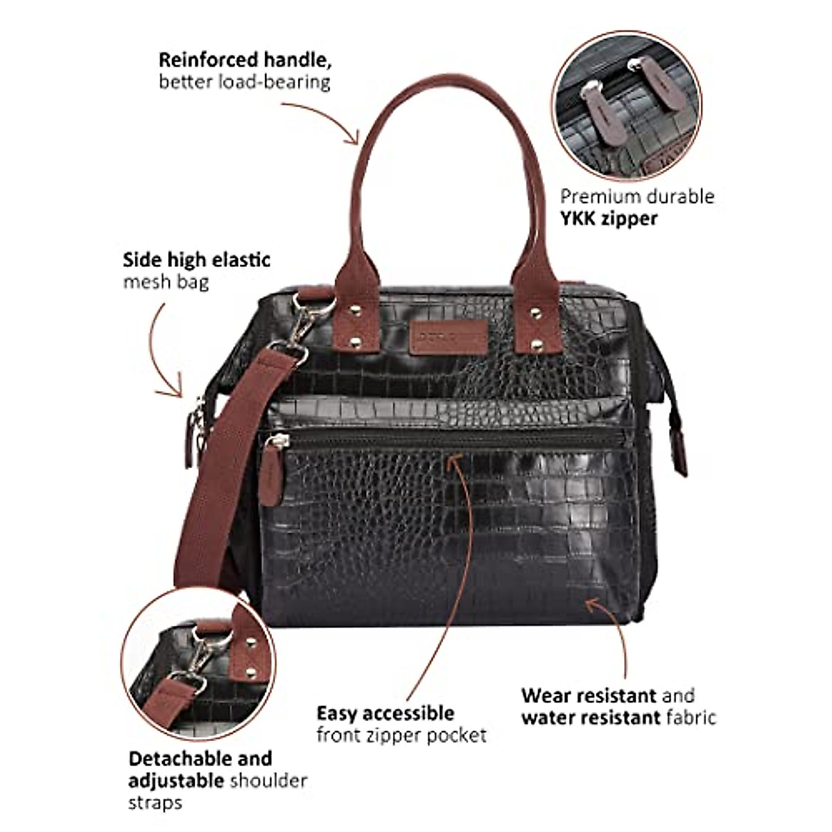 JOYHILL Insulated Lunch Bag Women, Cute Adult Lunch Bag, Water Resistant Leakproof Lunch Bag,Lunch Tote Bag for Women,Lunch Bag Women with Adjustable Shoulder Strap,for Work,Outdoor,Black