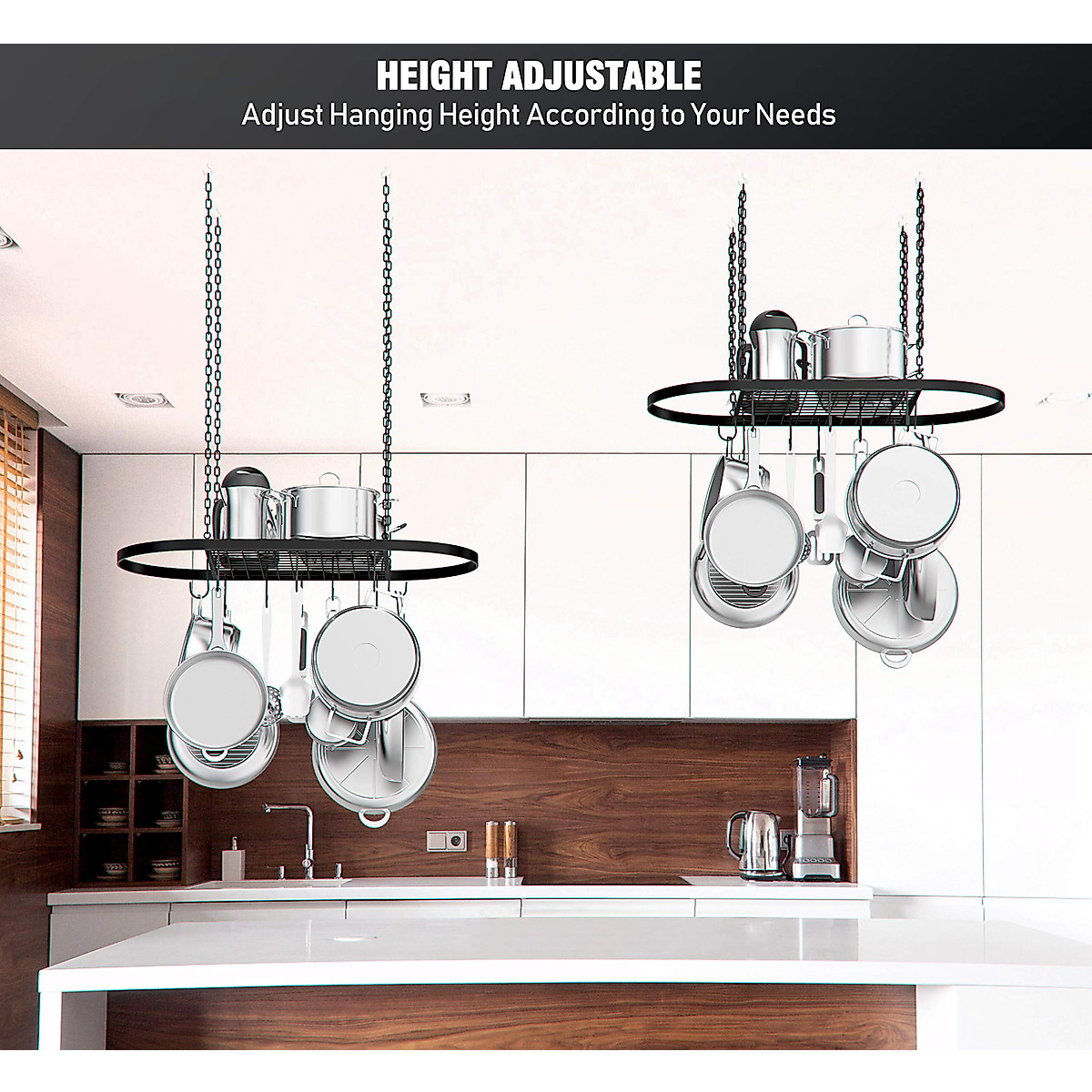 Kaptron Pot Rack Ceiling Mount Cookware Pan Rack Hanging Hanger Organizer Storage with 10 Pot Hooks - Multi-Purpose Organizer Holder for Home, Restaurant, Kitchen Cookware, Utensils, Household