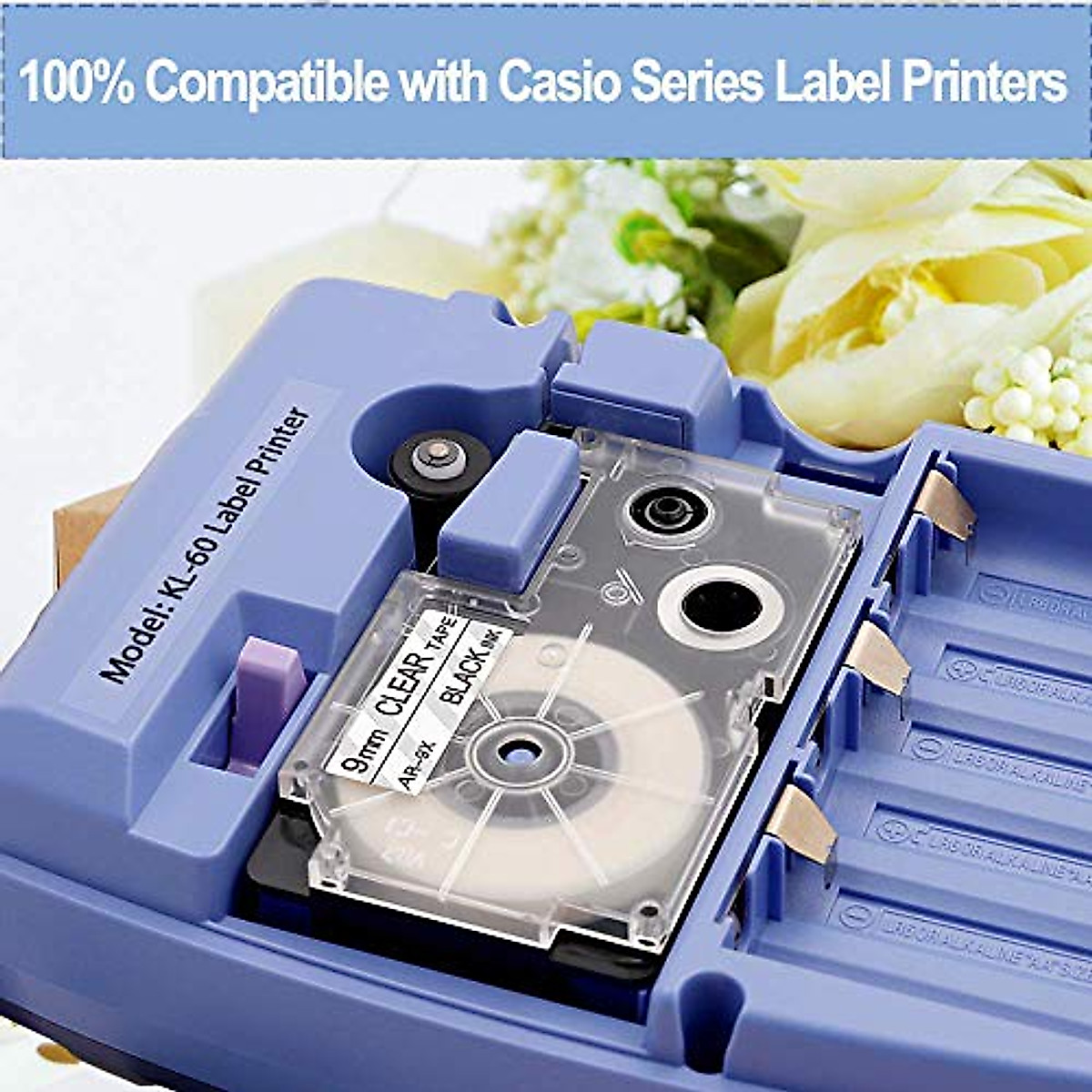 Aonomi XR-9X2S XR-9X Label Tape Replacement for Casio 3/8" 9mm Black on Clear Labeling Tape for Casio KL-120 KL-60 KL60SR KL100 KL750 KL780 KL7000 KL7200 Label Maker, 3-Pack