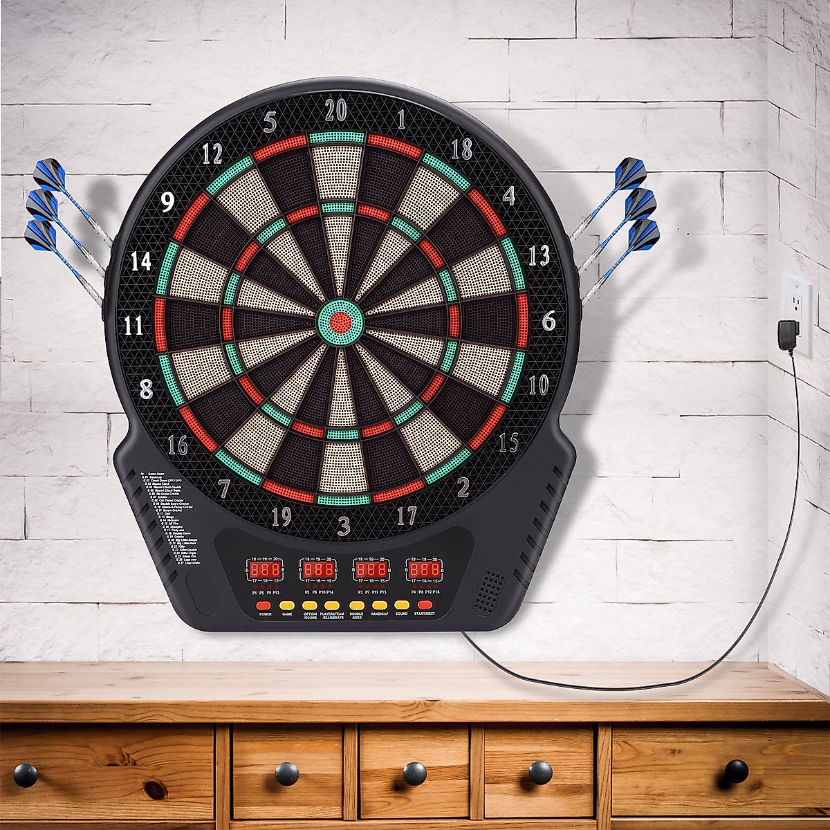 Biange Electronic Dart Board, Digital Soft Tip Dart Boards, Dartboard Set 13.5” Target Area, 27 Games and 243 Variants with 12PCS 18g Darts, 4 LED Displays, 100 Tips, Flights, Support 16 Players