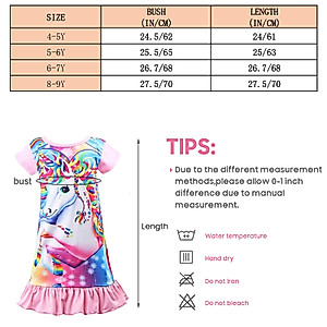 Sylfairy Girls Nightgowns, Unicorn Nightgown Princess Pajama Dresses for Girls Sleepwear Nightie Pink