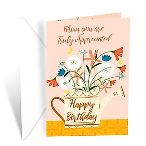Prime Greetings Happy Birthday Card For Mom, Made in America, Eco-Friendly, Thick Card Stock with Premium Envelope 5in x 7.75in, Packaged in Protective Mailer