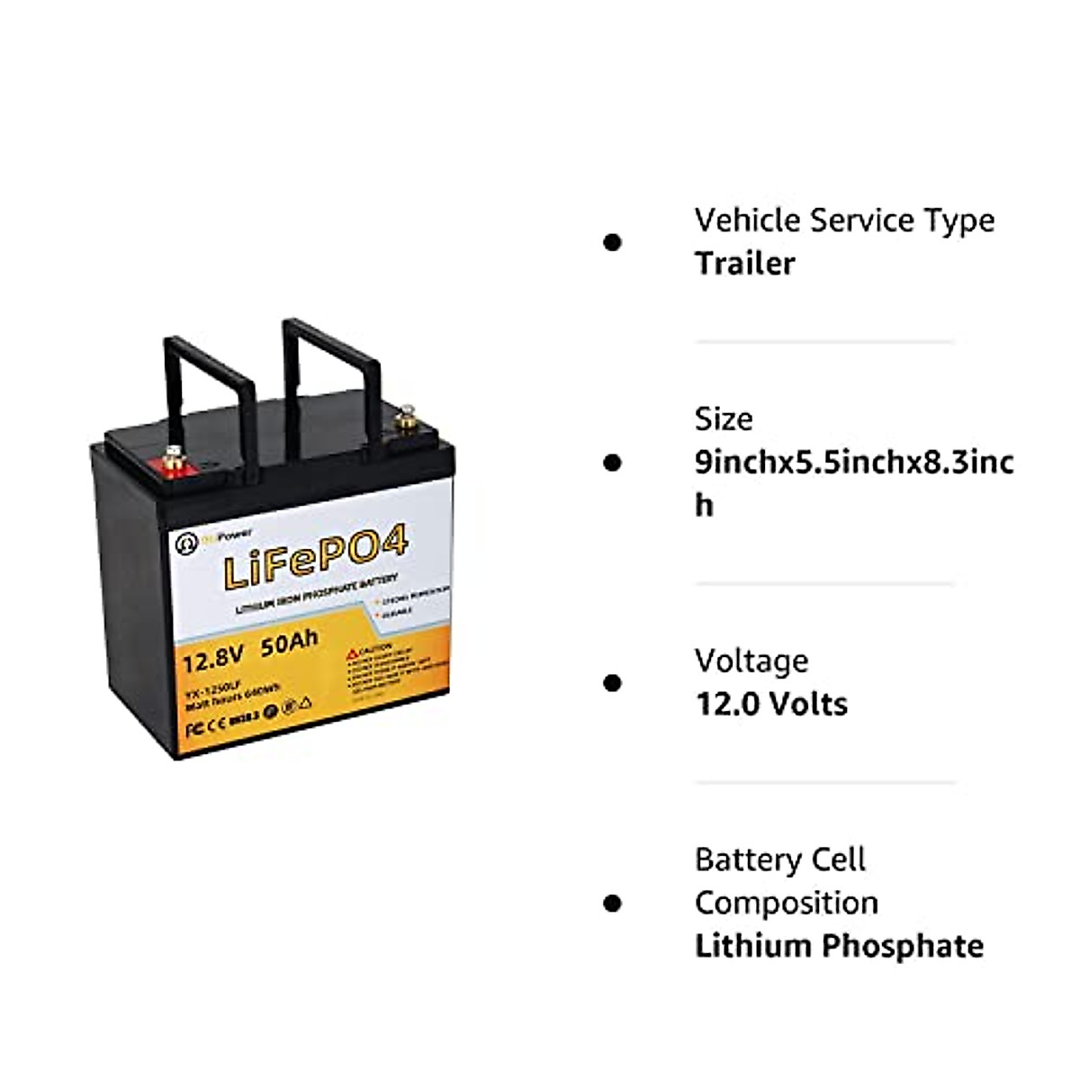 12V Lithium Battery-50Ah Lithium Phosphate Iron LiFePO4 Deep Cycle Battery,50A BMS,4000+ Cycles,Perfect for RV,Trolling Motor,Home Storage,Solar Power System and Outdoor Camping