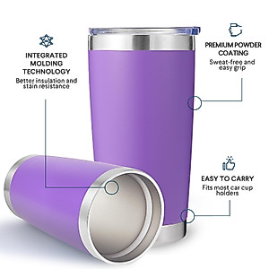 Volhoply 20oz Stainless Steel Tumbler with Lid and Straw,Double Wall Insulated Travel Iced Coffee Mug Fits Car Cup holder,Powder Coated Cups for Hot and Cold Drinks,Gifts for Women Men（Purple,1 Set）