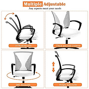 CL.Store Ergonomic Office Chair Home Desk Mesh Computer with Lumbar Support Armrest Modern Executive Rolling Swivel Task Work Mid Back Adjustable (White), MC-GF411-White