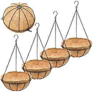 Qusuxi 4 Pack 8 Inch Hanging Baskets for Plants Outdoor Metal Hanging Planter Hanging Flower Baskets with Coco Fiber Liners Chain Round Wire Plant Holder Hanging Flower Pots(Watermelon)