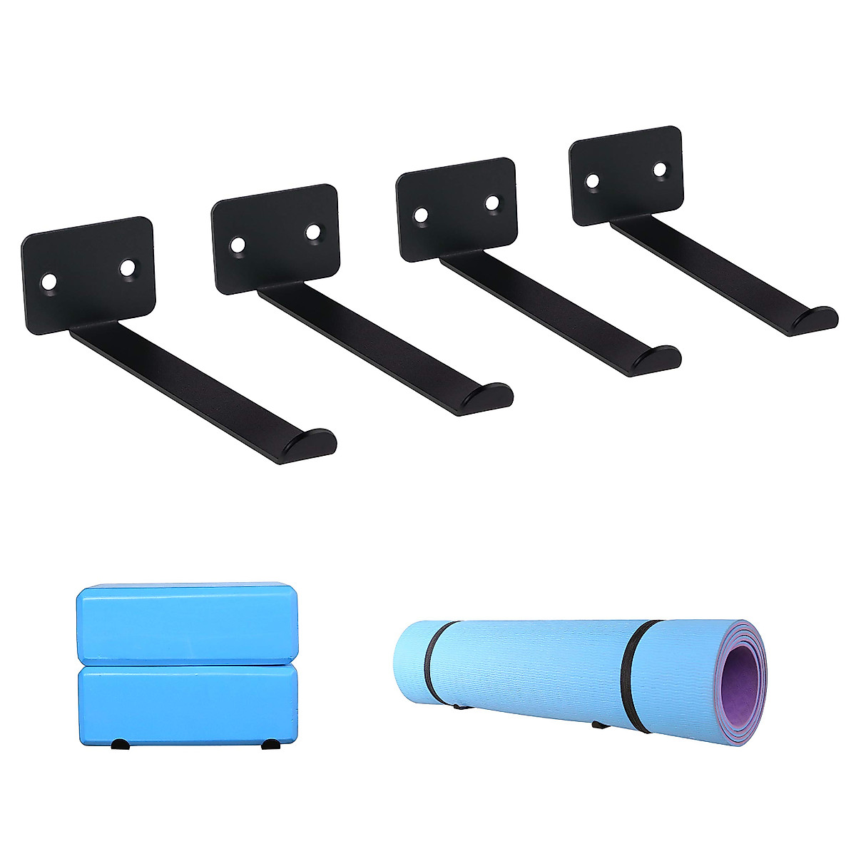 Yoga Mat Storage Rack Wall Mounted Wall Holder，4 Pcs 2 Set Multi Purpose Exercise Mat Wall Hanger Wall Hooks for Storing Yoga Mats，Yoga Blocks, Foam Roller,Exercise Mat