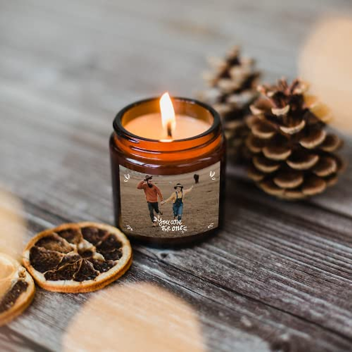 Personalized Scented Candles with Picture for Him or Her (Vanilla Bean) - Custom Valentine's Day Photo Candles - Customized Amber Vessel Jar Candles, 7.5oz