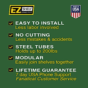 EZ Shelf - DIY Expandable Closet Shelf (NO Hanging Rod) - 40.5” to 73” - White - Easy to Install to 2 Sidewalls -(EZS-SW72)- Wire Closet Shelving Alternative