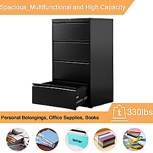 4 Drawers lateral File Cabinet for Legal/Letter Size with Anti-tilt Design,Black Metal Steel File Cabinet with Lock and Easily and Fast Assemble for Home and Office use (Black)…