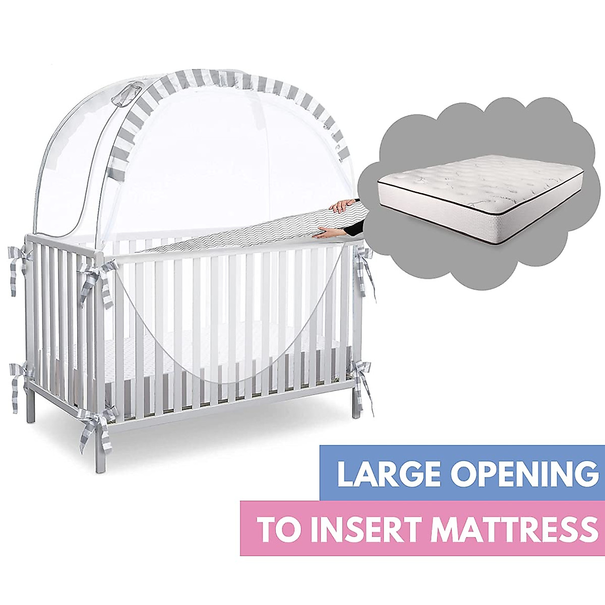 Baby Safety Pop up Crib Tent | Premium Crib Net to Keep Baby from Climbing Out | Upgraded Mesh Fabric | Protect Your Baby from Falls | Unisex Infant Crib Tent Net