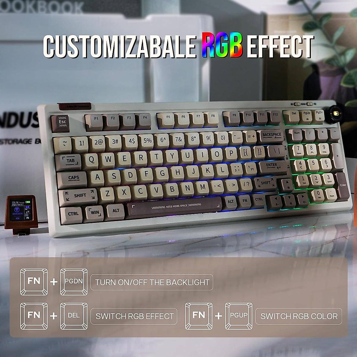 EPOMAKER RT100 97 Keys Gasket BT5.0/2.4G/USB-C Mechanical Gaming Keyboard with Customizable Display Screen, Knob, Hot Swappable Socket, 5000mAh Battery for Win/Mac (Flamingo Switch)