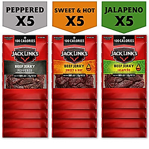 Jack Link’s Beef Jerky Bold Variety Pack – Includes Sweet & Hot, Jalapeno and Peppered Beef Jerky, Great Lunch Box Snack, Good Source of Protein – Pack of 15, 1.25 Oz Bags
