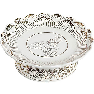 HOULU 7 Inch White Ceramic Buddhist Fruit Plate, Buddhist Supplies Offering Plate, Temple Tray, Fruit Bowl