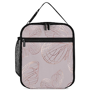 LynaRei Insulated Lunch Box Butterfly Rose Gold Portable Lunch Bag Reusable Small Cooler Lunchbox for Men Women Picnic Travel