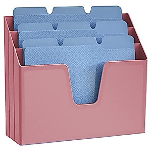 Acrimet Horizontal Triple File Folder Holder Organizer (Solid Pink Color)
