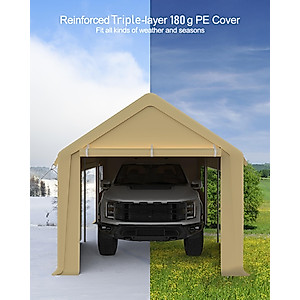 DEXSO Carport 13'x20' Portable Garage, Reinforced Steel Poles, Heavy Duty Carport Canopy, 4 Roll-up Doors & 4 Mesh Windows, for Pickup, Boat, and Equipment, Yellow