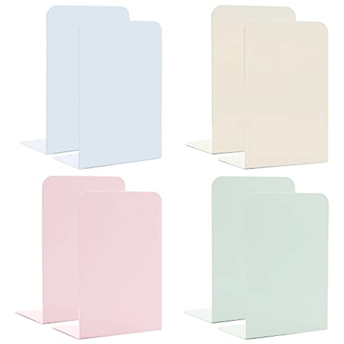 Zyners Metal Bookends,4 Pairs/8 Pieces Heavy Duty Bookends for Shelves Heavy Books, Anti-Slip Design Book Stopper for Magazines, DVDs, Kids, Girls(8 x 5.3 x 4 inches)