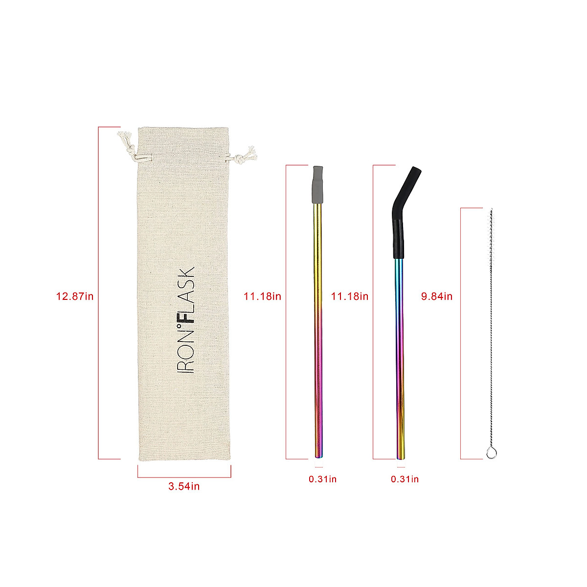 IRON °FLASK Reusable Straws - 6 Stainless Steel or Plastic Straw w/Bendy Silicone Tips, 3 Cleaning Brushes & Travel Case - Drinking Straw for Water Bottles,Tumblers & Thermos - Dishwasher Safe