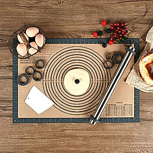 Adjustable Rolling Pin with Thickness Rings for Baking -Non Stick Stainless Steel Dough Roller Pin with Bands for Cookie,Wood,Wooden and Bread (Grey, 17.5'')