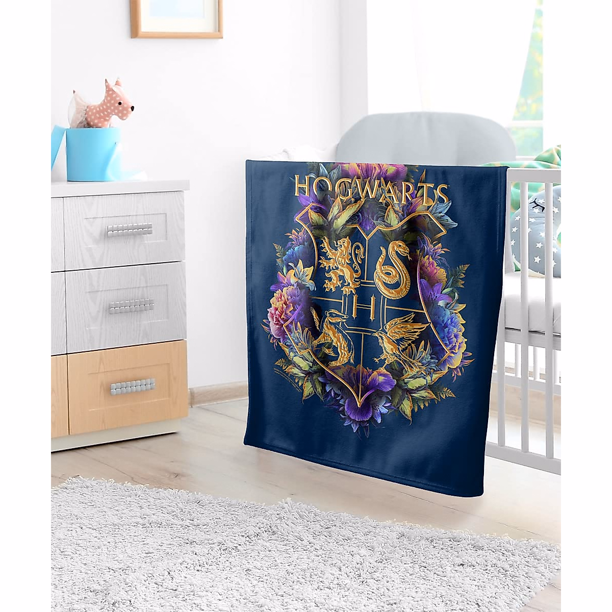 Harry Potter Lightweight Baby Blanket, 30"X40", Hogwarts Multi-Colored Floral Crest Unisex for Infants Girls & Boys
