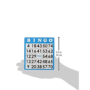 50-Pack Blue Reusable Bingo Cards with Unique Numbers for 50 Players - Family Bingo Game Accessories - Use with Clear Chips