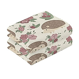 Jucciaco Cute Hedgehogs Pink Flowers Cotton Towels for Bathroom, Soft Absorbent Hand Towel Set of 2 for Yoga Gym Kitchen Decorative, 16x28 inch
