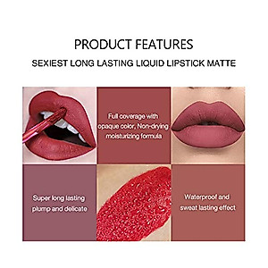 BestLand 6Pcs Matte Liquid Lipstick Makeup Set, Matte liquid Long-Lasting Wear Non-Stick Cup Not Fade Waterproof Lip Gloss (Set A)