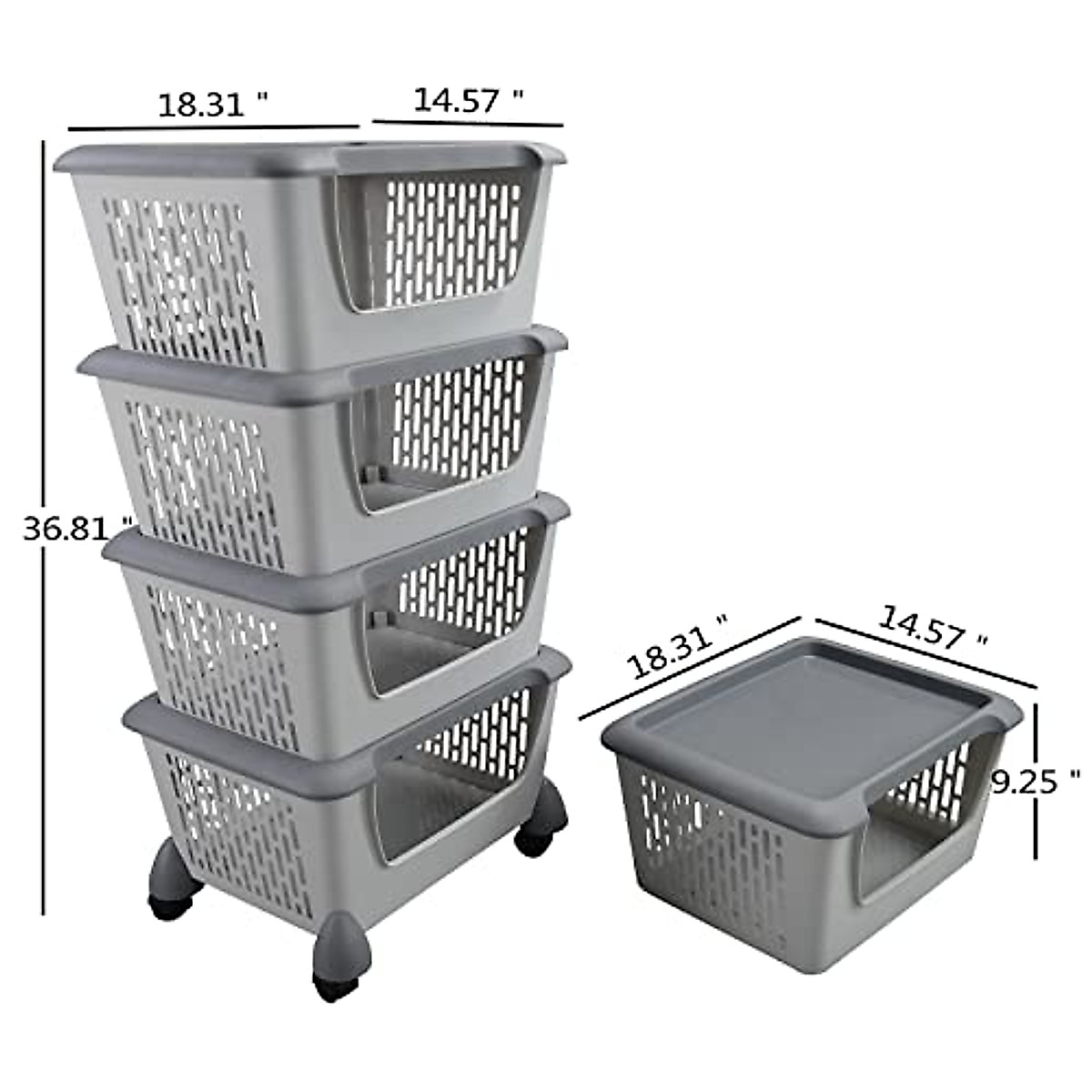 Obstnny 4 Pack Stacking Storage Bins, Multipurpose Large Plastic Baskets