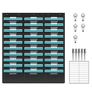 KIKIGOAL 30 Pockets Hanging Wall File Organizer, Heavy Duty Storage Pocket Chart with 30 Name Tag Pockets for File Folder and Paper, Space Saver for Office and Classroom
