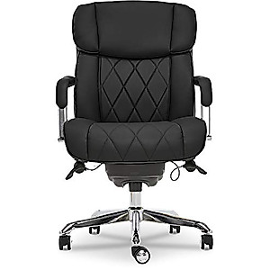 La-Z-Boy Sutherland Quilted Leather Executive Office Chair with Padded Arms, High Back Ergonomic Desk Chair with Lumbar Support, Black Bonded Leather