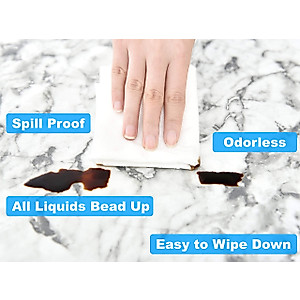 Rally Home Goods Indoor Outdoor Patio Round Fitted Vinyl Tablecloth, Flannel Backing, Elastic Edge, Waterproof Wipeable Plastic Cover, White Marble Pattern for 10-Seat Table of 57-72’’ Diameter