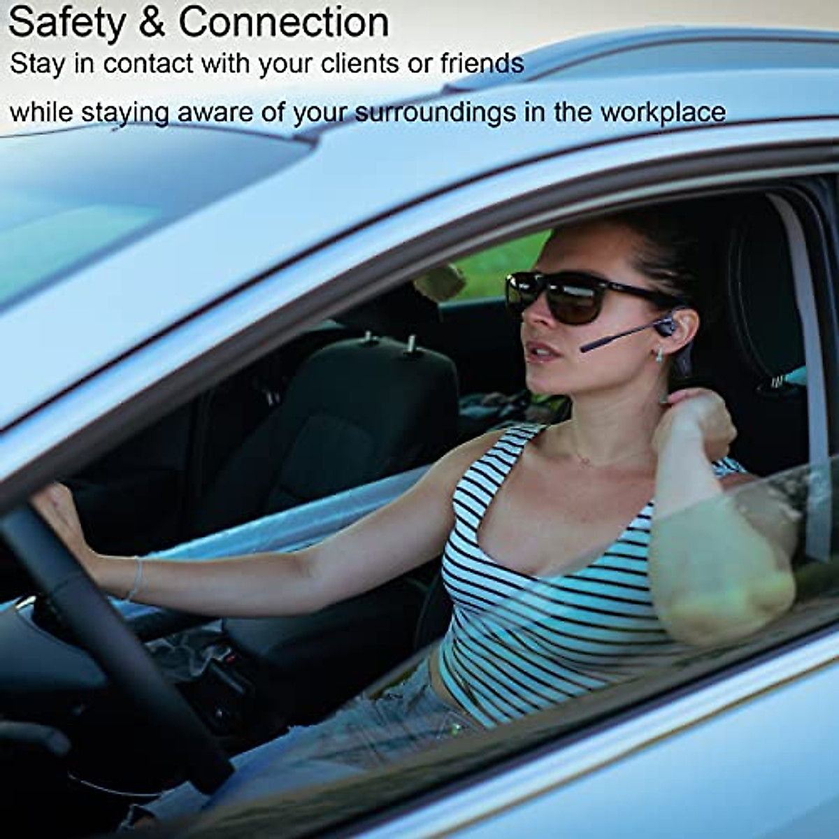 YouthWhisper Bone Conduction Headphones with Mic, Open Ear Headset with Boom Mic, Bluetooth Headphones with Mic Noise Canceling for Home Office, Driving, Traveling, Workouts, Gaming-Black