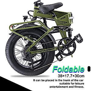 PASELEC Electric Bike Folding Electric Bicycle Mountain Ebike 20 * 4.0 Fat Tire Ebike, 14Ah Removable Battery, Shock Absorption,750w Motor, 3 Gears 8-Speed Disc Brakes, for Adults Men Women (Green)
