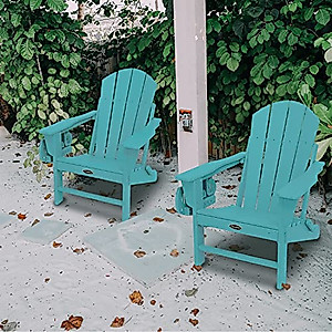 FOOWIN Adirondack Chair, Lounge Chair w/4 in 1 Cup Holder Trays, Folding Patio Chairs Weather Resistant, Fire Pit Chair for Deck, Garden, Backyard & Lawn Furniture