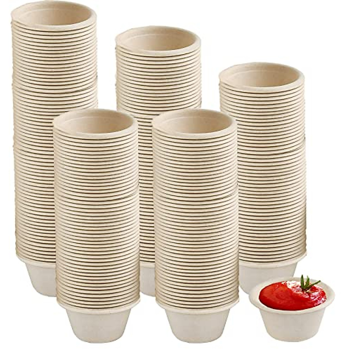 Cezoyx 300 Pack 2 Oz Natural Bagasse Fiber Cups, Disposable Paper Condiment Cups Compostable Tasting Cups, Sample Portion Cups for Jello Shot, Souffle, Condiment, Sauce