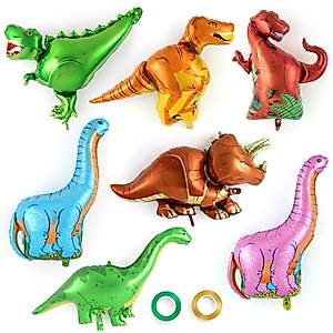 Dinosaur Foil Balloons, 8 Pcs Cartoon Dinosaur Mylar Balloons, Giant Dino Animal Balloons for Dinosaur Birthday Party Decorations Baby Shower Gender Reveal