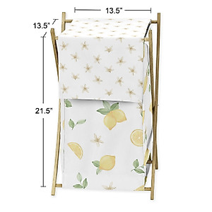 Sweet Jojo Designs Lemon Floral Baby Kid Clothes Laundry Hamper - Yellow Green Beige White Watercolor Boho Bohemian Farmhouse Fruit Flower Blossom Botanical Leaf