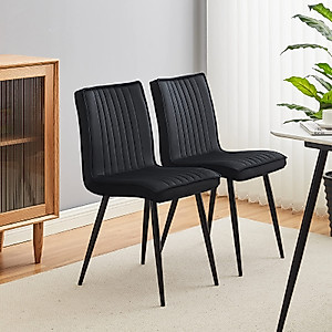 CLIPOP Modern Velvet Dining Chairs Set of 4, Mid Century Modern Dining Chair with Back, Upholstered Seat, Metal Leg, Armless Leisure Accent Chair, Vanity Chair for Living Room Lounge, Black