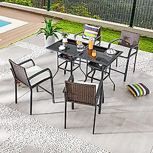 LOKATSE HOME Bar Stools Counter Height Chair Set of 4 Patio Furniture with Armrest for Garden Pool Lawn Backyard, Beige