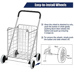 Goplus Shopping Carts for Groceries, Heavy Duty Folding Shopping Cart with Wheels, Portable Collapsible Grocery Cart, Light Weight Foldable Utility Cart for Laundry Silver