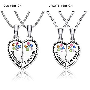 Lanqueen BFF Necklace for 2 Friendship Necklace Best Friend Necklaces for 2 Girls Best Friend Friendship Gifts for Women Friends Bestie Necklaces Crystal Heart Broken Necklace, Chain 18"