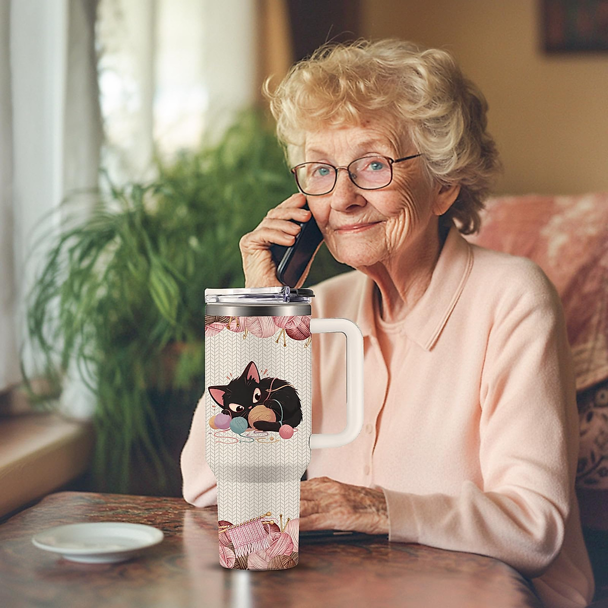 I Crochet So I Don't Choke People Save a Life Send Yarn, 40oz Cat Themed Tumbler with Handle, Birthday Gifts for Crochet Lovers, Christmas Gifts, Funny